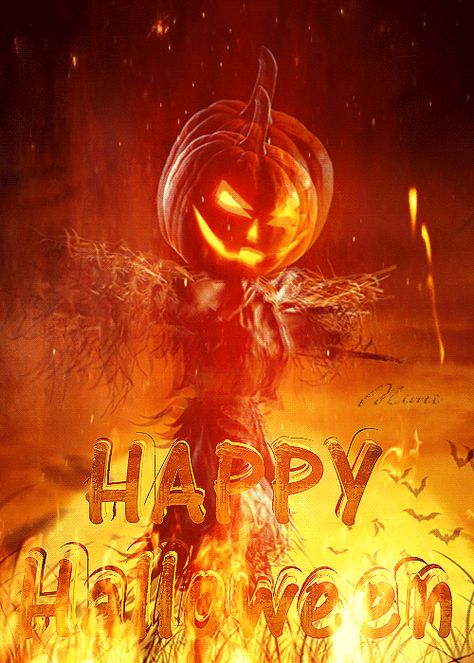 Płonąca dynia szczęśliwego Halloween - Gify i obrazki na GifyAgusi.pl