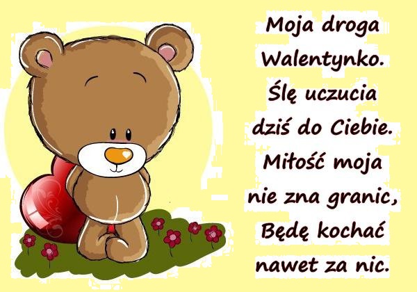 Pluszowy miś z życzeniami na walentynki - Życzenia na GifyAgusi.pl